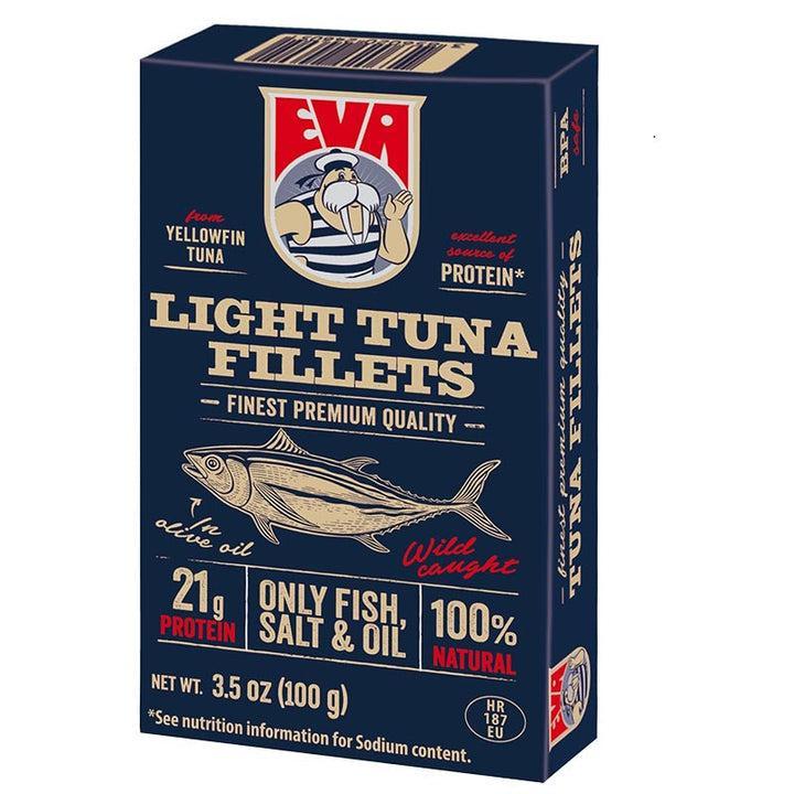 Shop Eva Premium Light Tuna Fillets in Olive Oil 115g (Eva) online - MezeHub